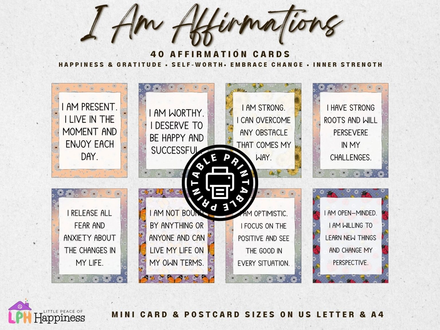 40 Affirmation Cards Printable Words Of Encouragement For Self-Esteem ...