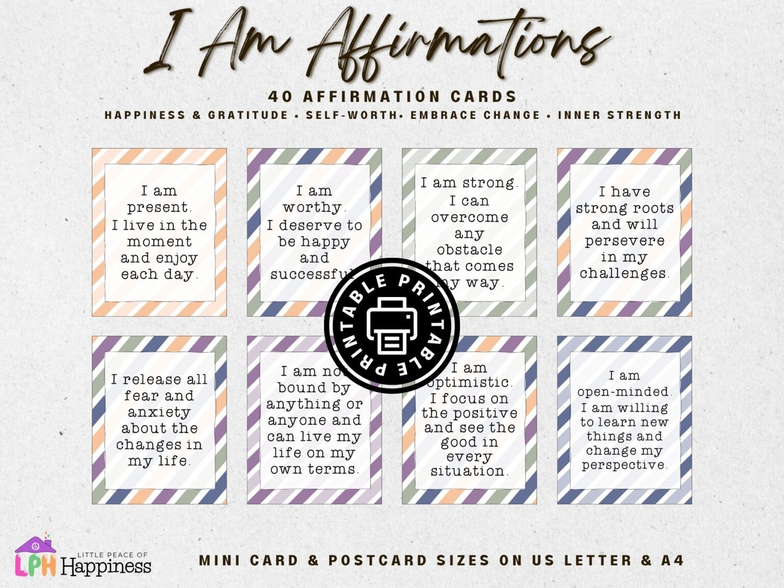 40 Affirmation Cards Printable Words Of Encouragement For Self-Esteem ...
